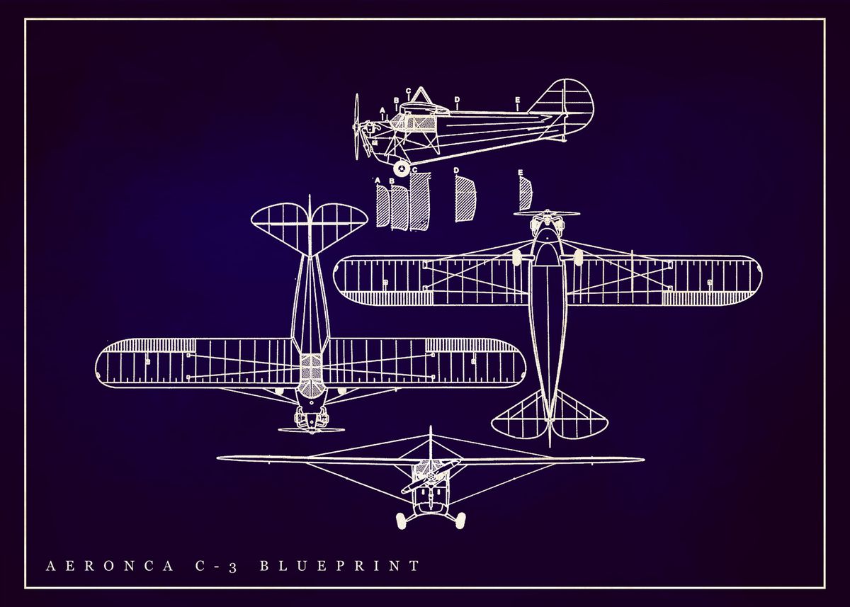 'Aeronca C3 Blueprint' Poster by RickyEKelly | Displate