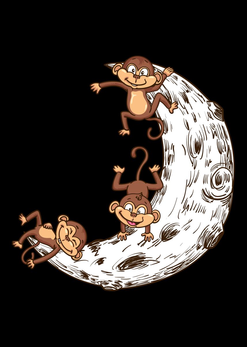 'Monkey Jungle Apes Moon' Poster, picture, metal print, paint by ...