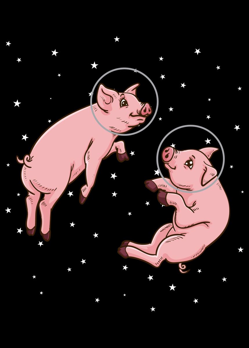 'Astronaut Gift Kids Pigs' Poster, picture, metal print, paint by ...