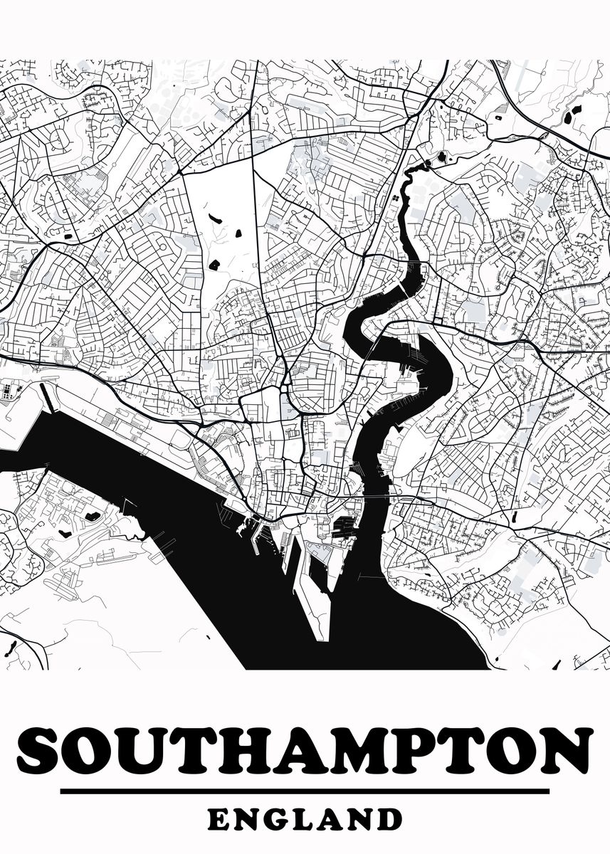 'Minimal Southampton Map' Poster, picture, metal print, paint by ...