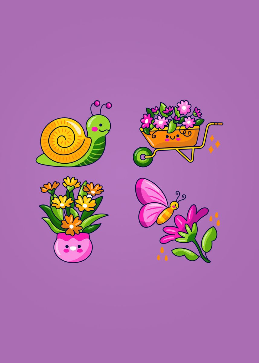 'Spring flowers with snail' Poster, picture, metal print, paint by ...