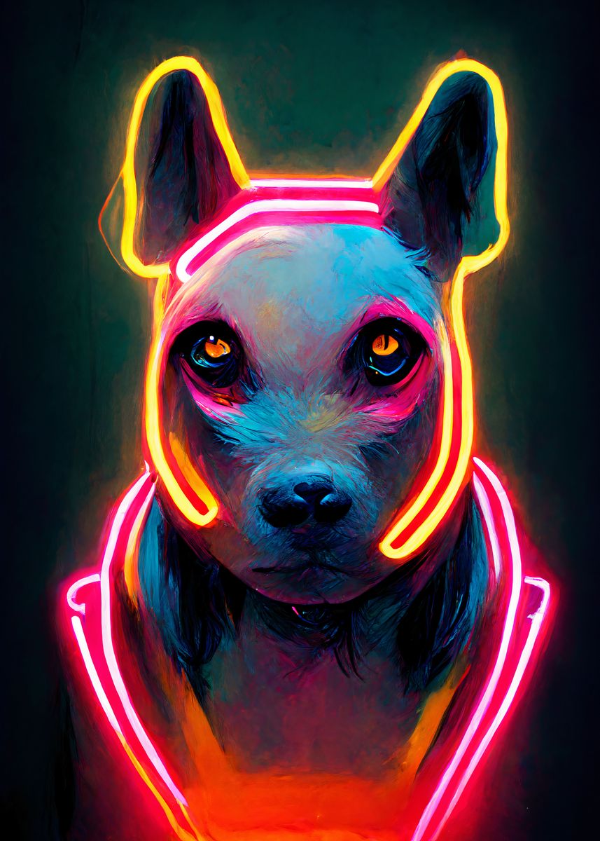 'Neon Dog' Poster, picture, metal print, paint by Holzkovic | Displate