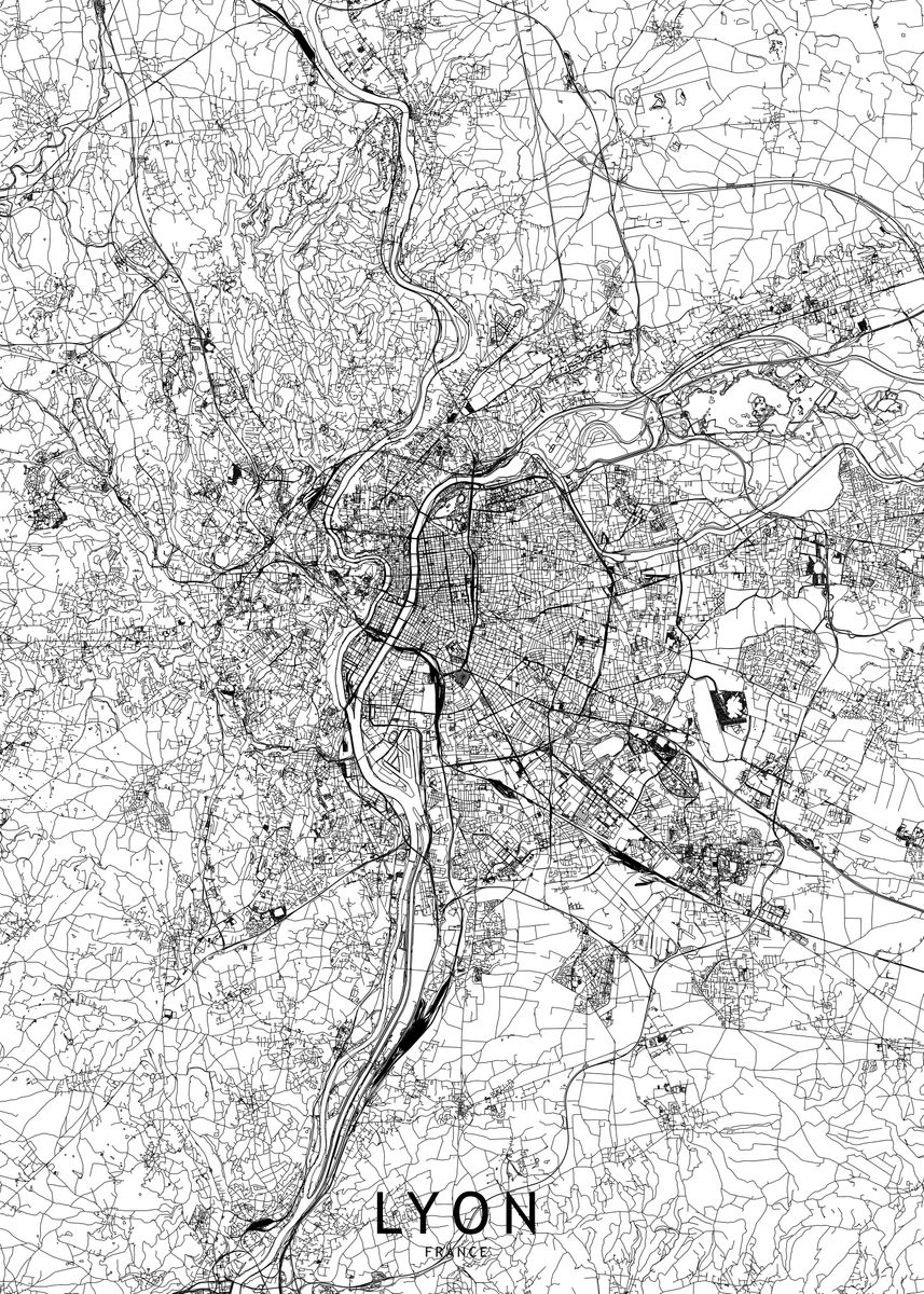'Lyon Map' Poster, picture, metal print, paint by Multiplicity Maps ...