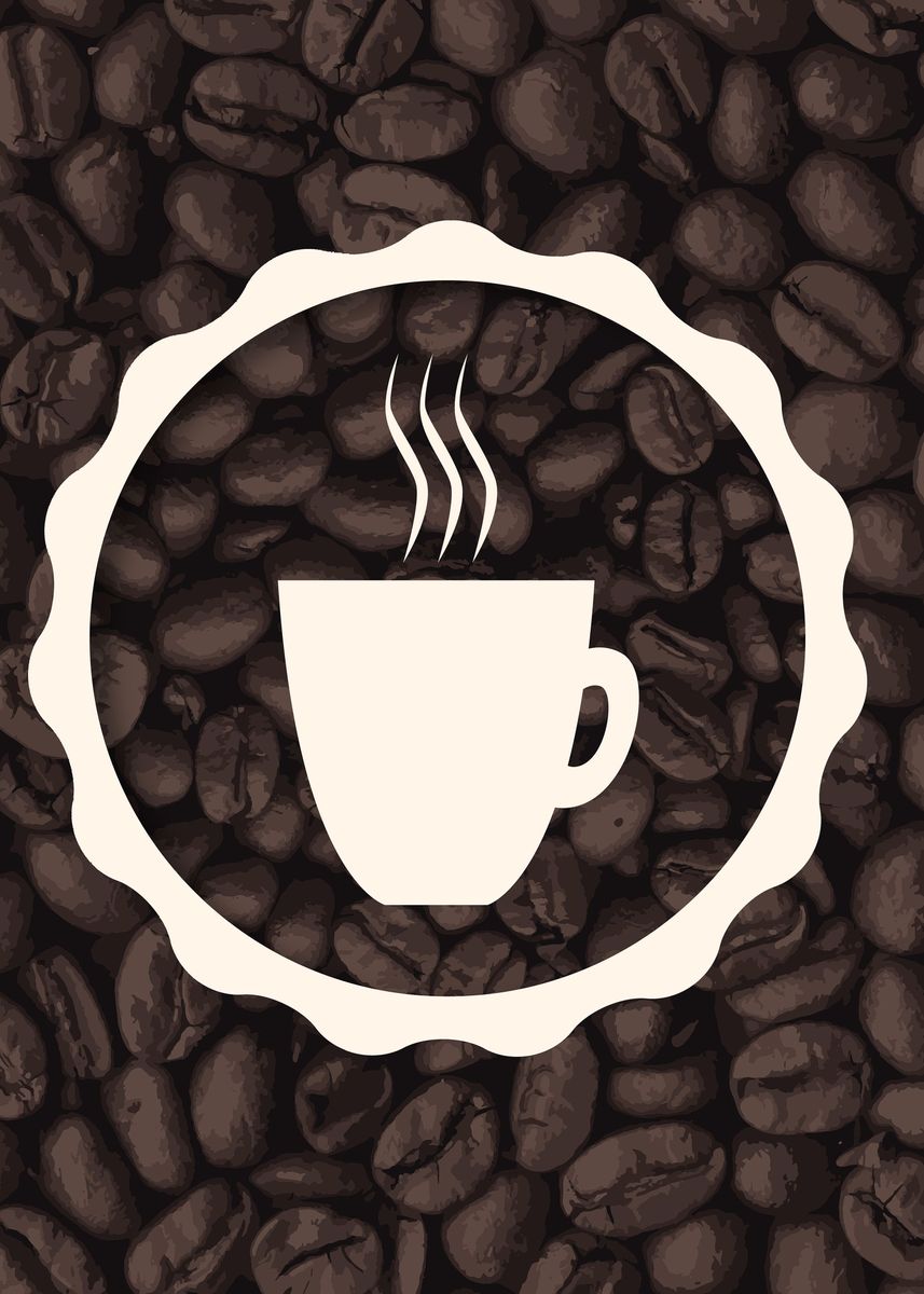 'Coffee Beans and Sign' Poster, picture, metal print, paint by ...