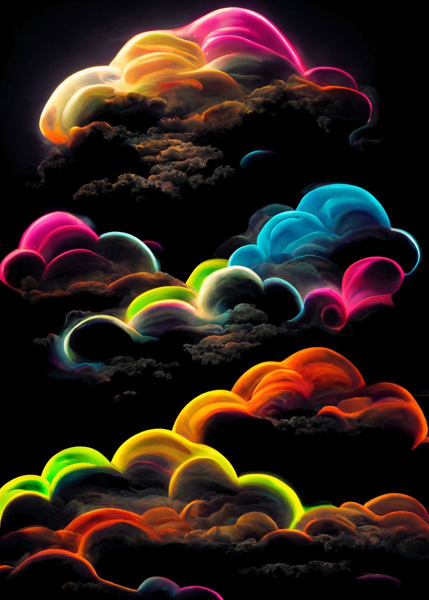 'Neon Clouds' Poster, picture, metal print, paint by Holzkovic | Displate
