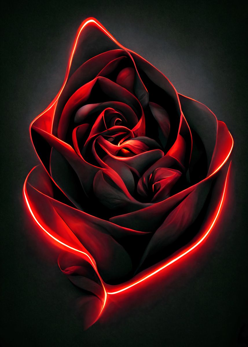 'Neon Rose Blossom' Poster, picture, metal print, paint by Holzkovic ...