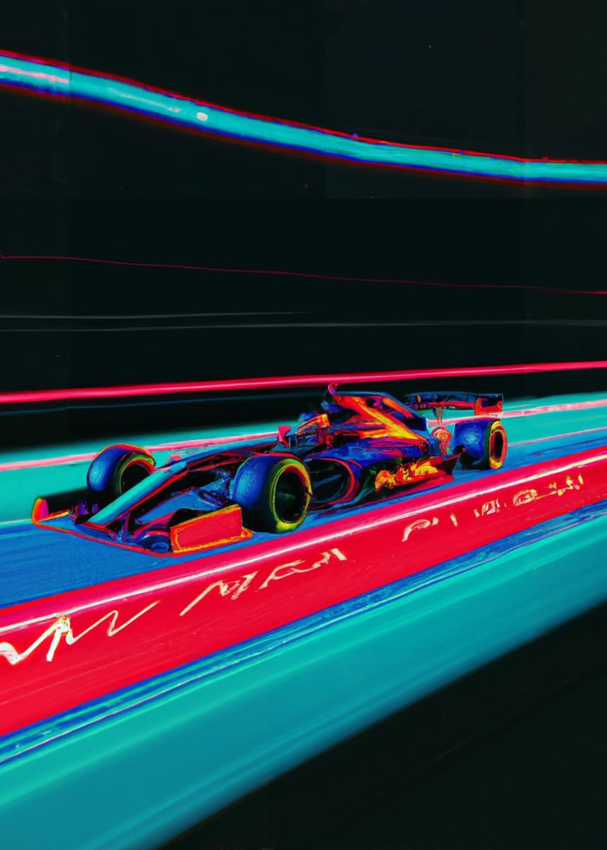 'Formula 1 Car Neon Road' Poster by Mike Minkels | Displate