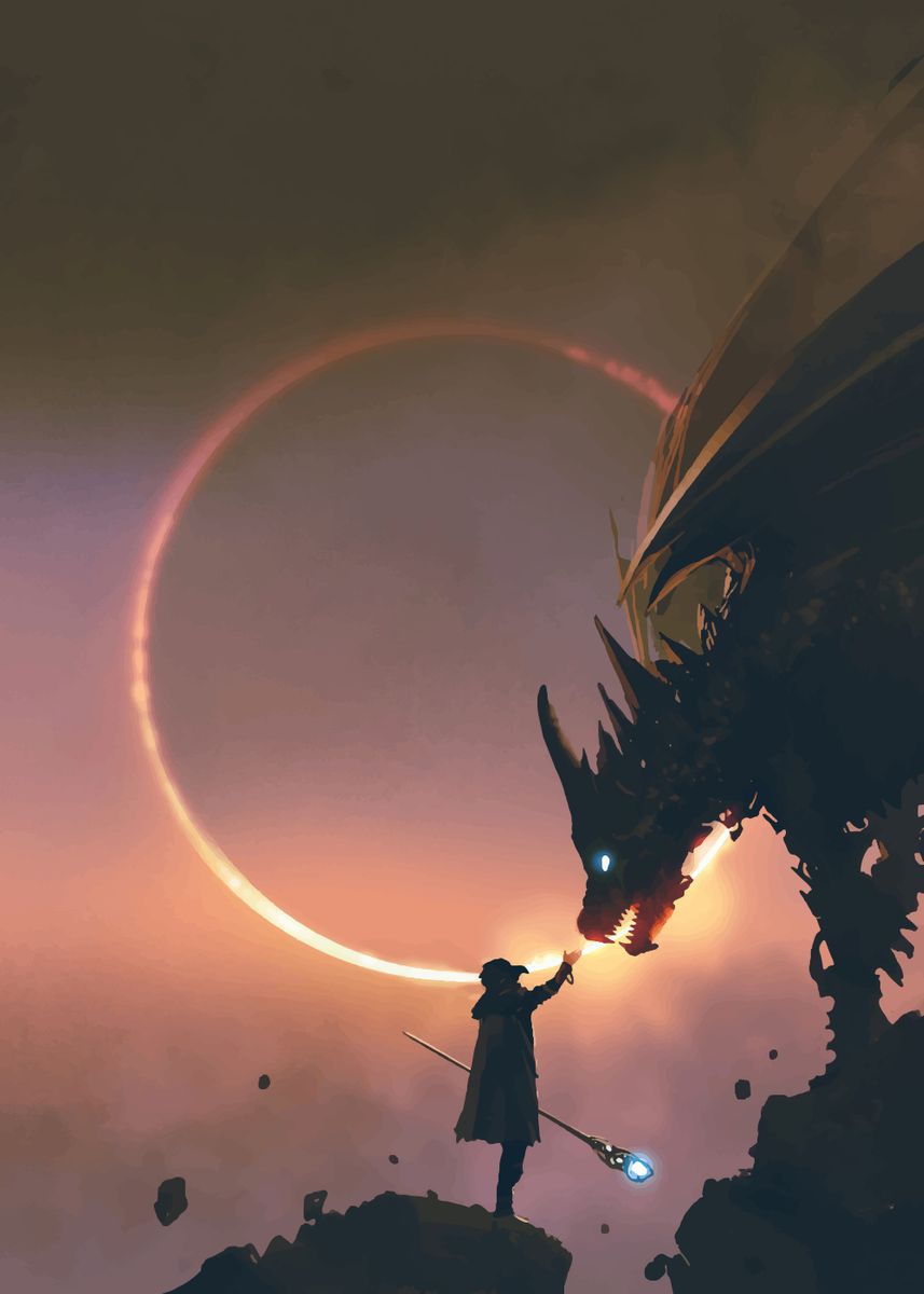 'Dragon vs hero monster' Poster, picture, metal print, paint by Korban ...