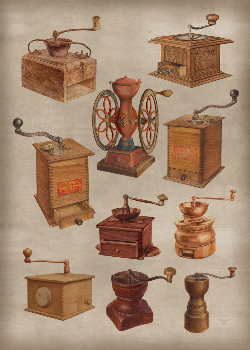 'Vintage Coffee Grinder' Poster, picture, metal print, paint by ...