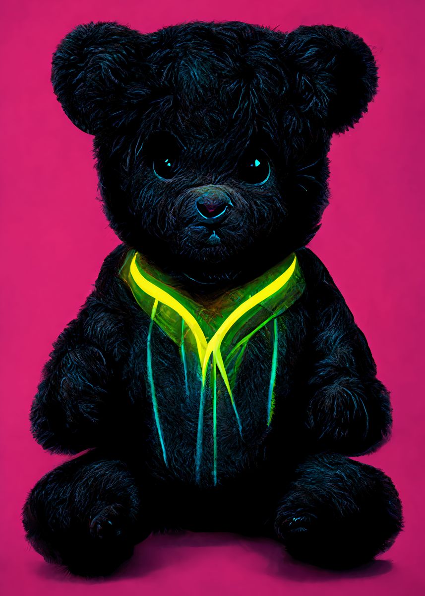'Neon Teddy Bear' Poster, picture, metal print, paint by Holzkovic ...