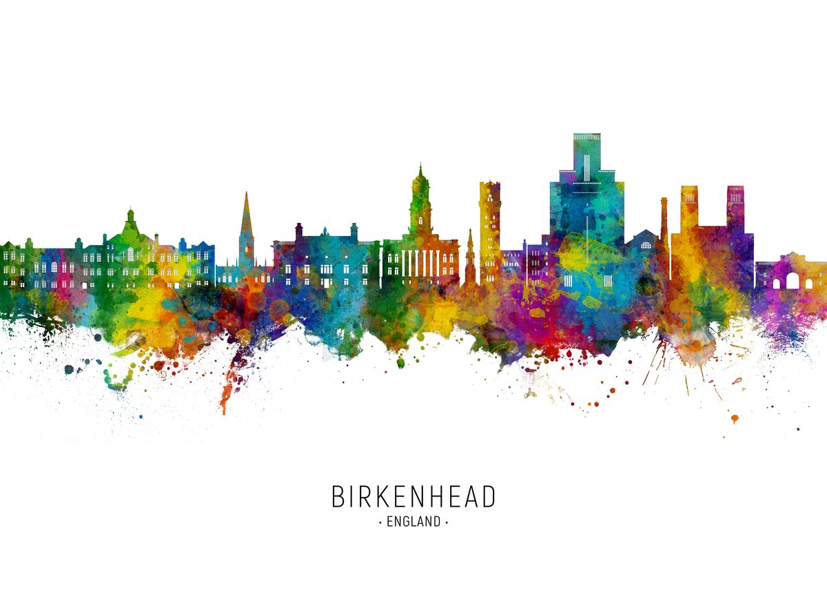 'Birkenhead Skyline England' Poster by Michael Tompsett | Displate
