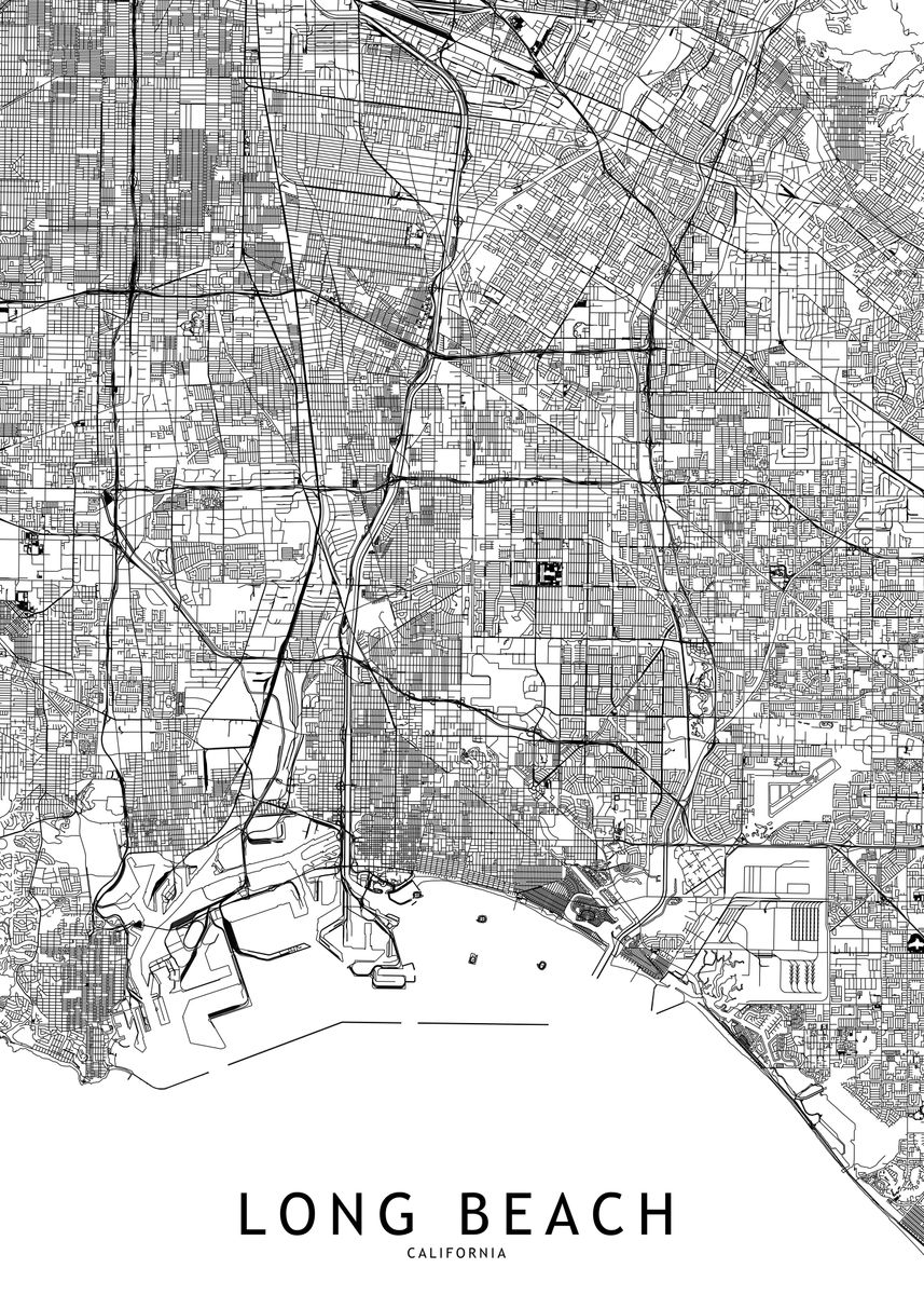 'Long Beach Map' Poster, picture, metal print, paint by Multiplicity ...