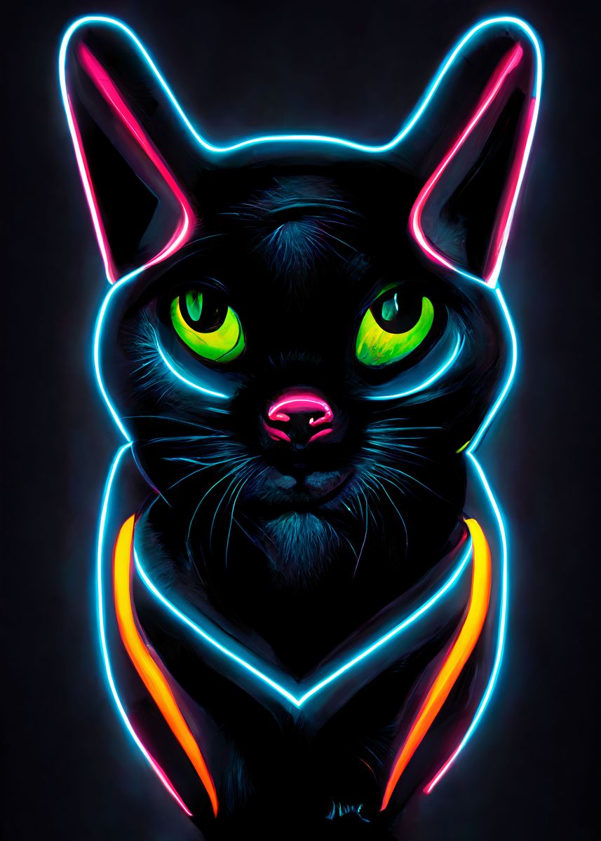 'Neon Cat' Poster by Holzkovic | Displate