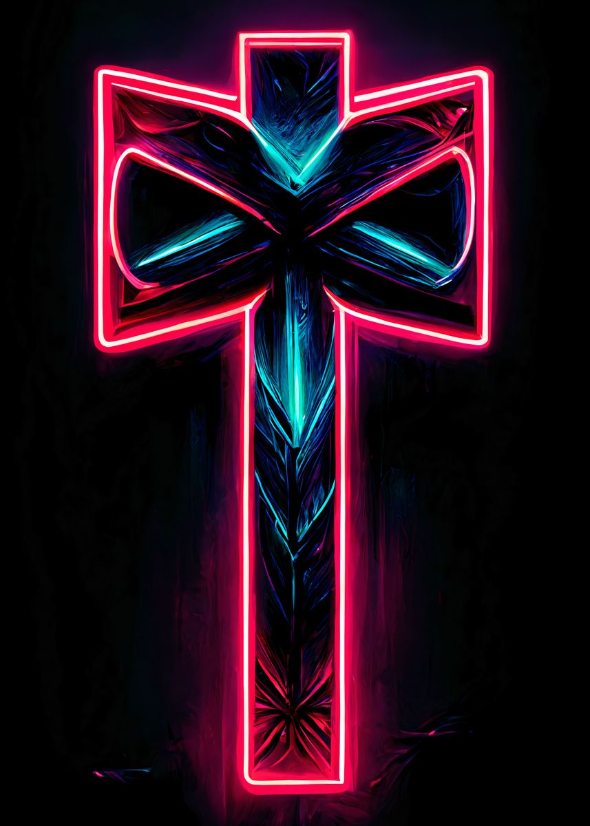 'Neon Cross' Poster, picture, metal print, paint by Holzkovic | Displate