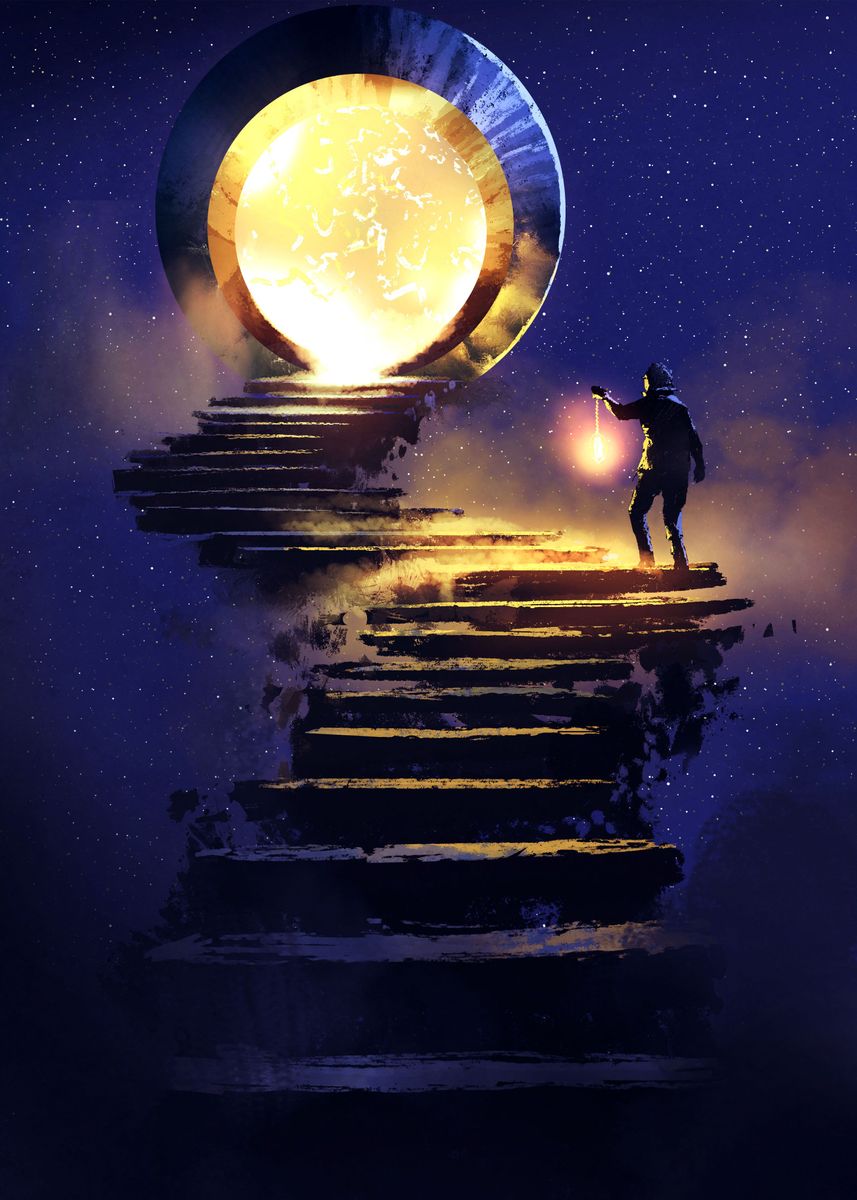 'the steps to the moon' Poster, picture, metal print, paint by Michael ...