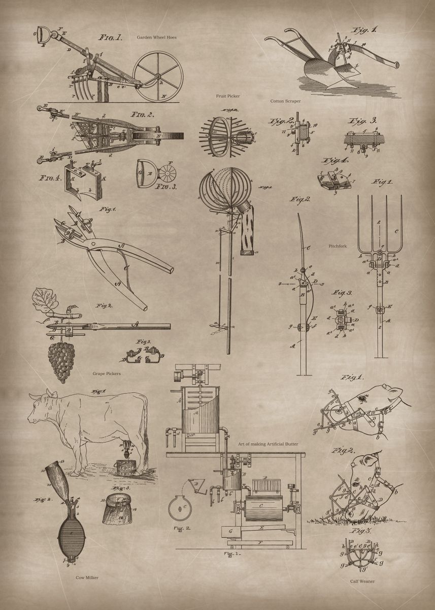 'Vintage Farming Equipment' Poster, picture, metal print, paint by ...