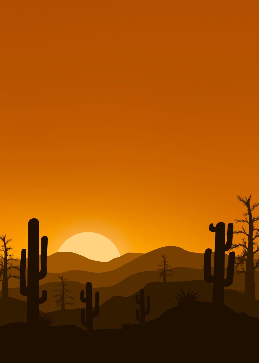 'Cactus In The Sunset' Poster, picture, metal print, paint by Adriel ...