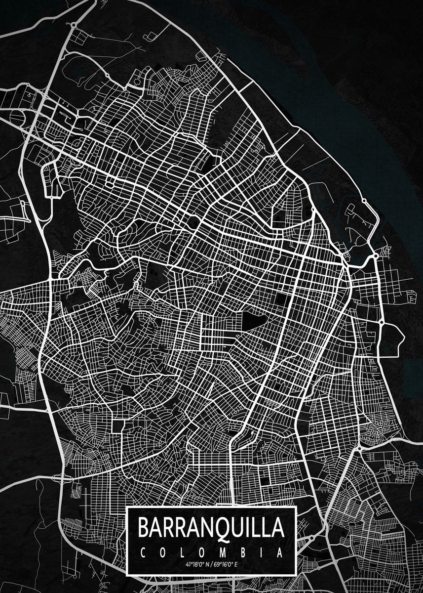 'Barranquilla Map Dark' Poster, picture, metal print, paint by deMAP ...