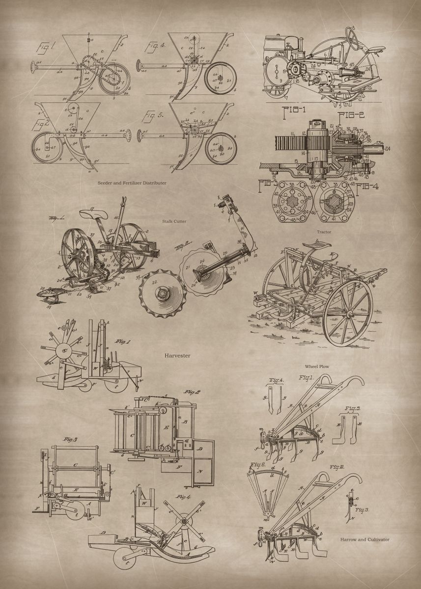 'Vintage Farming Equipment2' Poster, picture, metal print, paint by ...