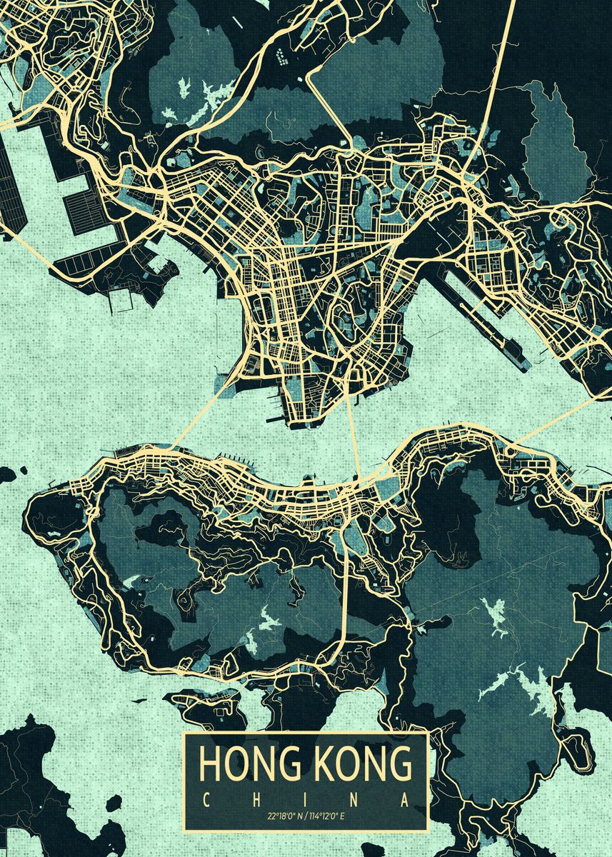 'Hong Kong City Map Summer' Poster, picture, metal print, paint by ...
