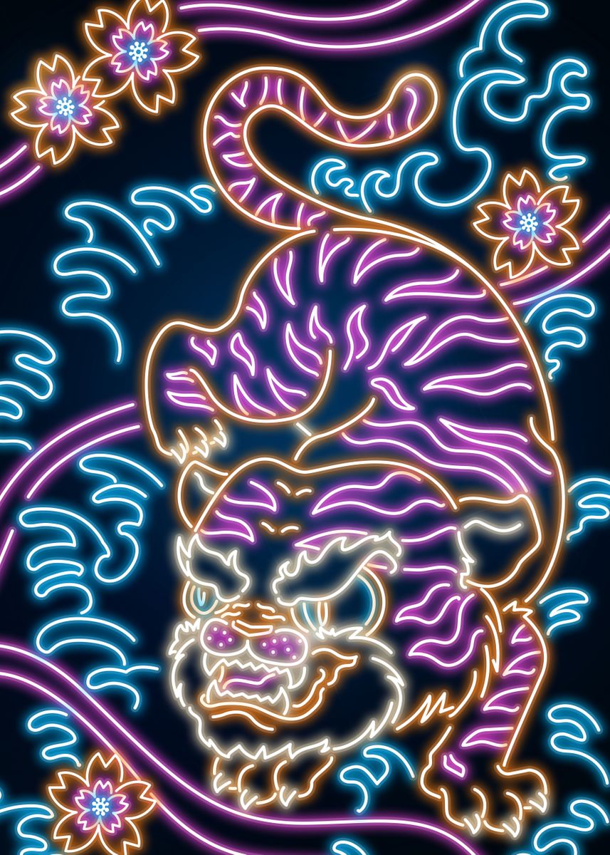 'Retro Tiger Part 2' Poster, picture, metal print, paint by Donnie ...