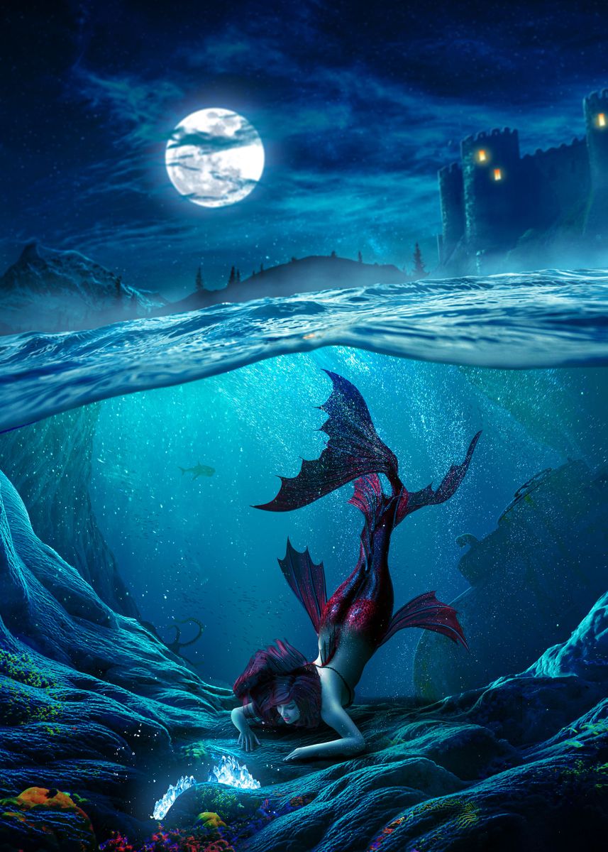 'MERMAIDS OCEAN' Poster, picture, metal print, paint by VILGAX | Displate