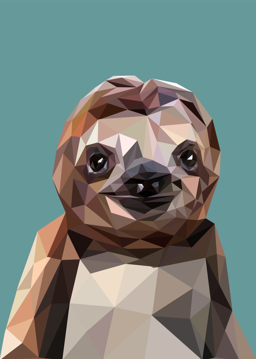 'Cute Sloth' Poster, picture, metal print, paint by Lowpoly Posters ...