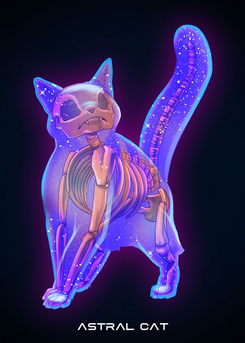 'Astral Cat Walking' Poster, picture, metal print, paint by Jeffrey Mongcog | Displate