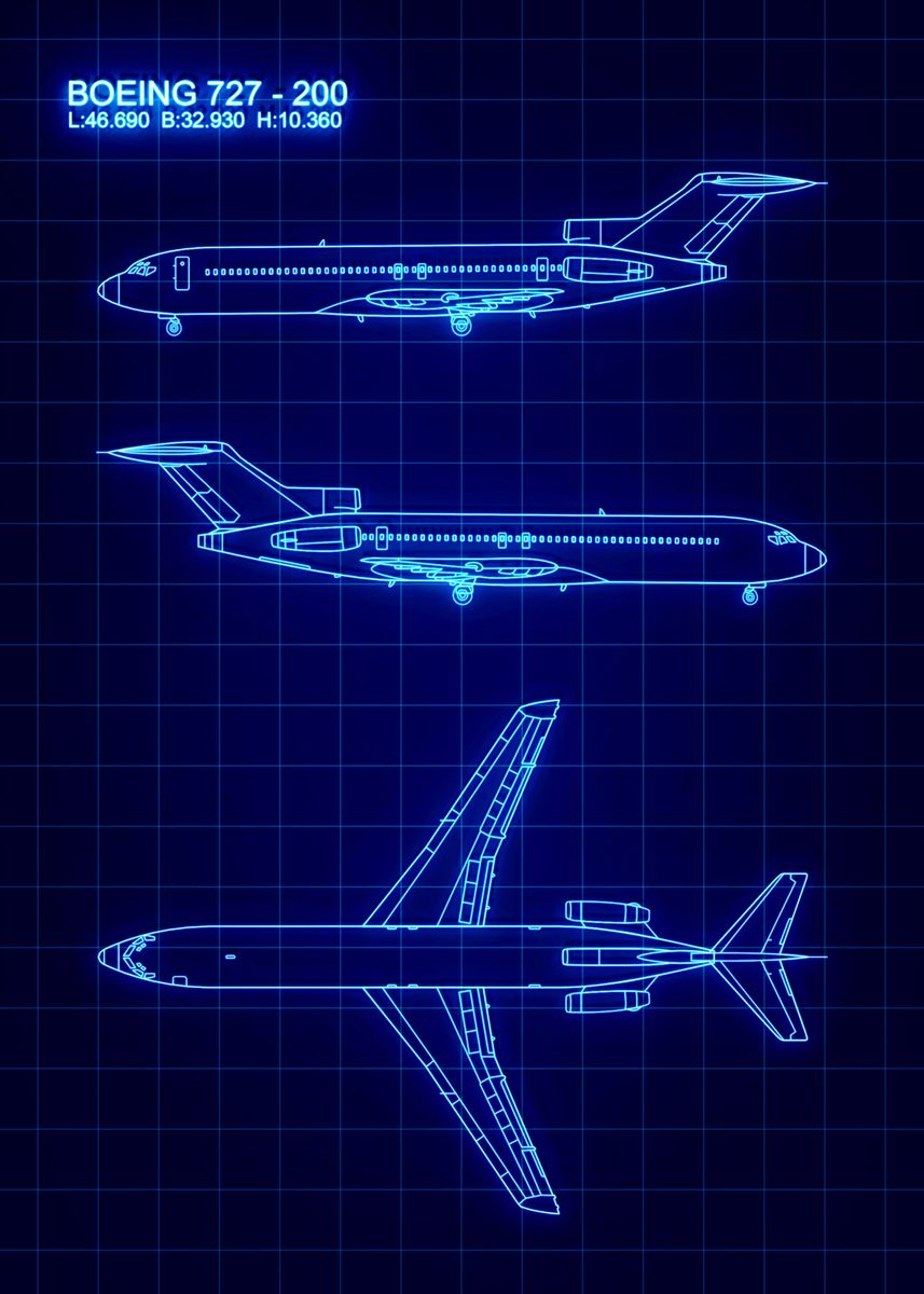 'BOEING 727 200' Poster, picture, metal print, paint by Black Iris ...