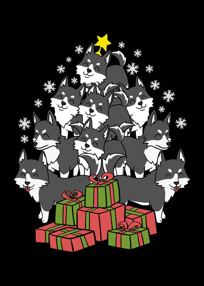 'Husky Christmas Tree ' Poster, picture, metal print, paint by ...