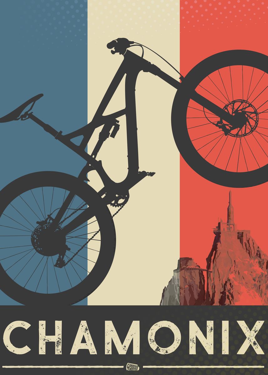'Chamonix Downhill Bike' Poster, picture, metal print, paint by Poster Noster by Jopert | Displate