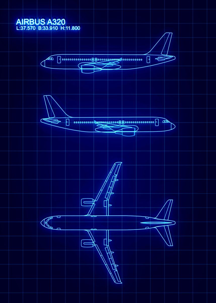 'AIRBUS A320' Poster, picture, metal print, paint by Black Iris | Displate