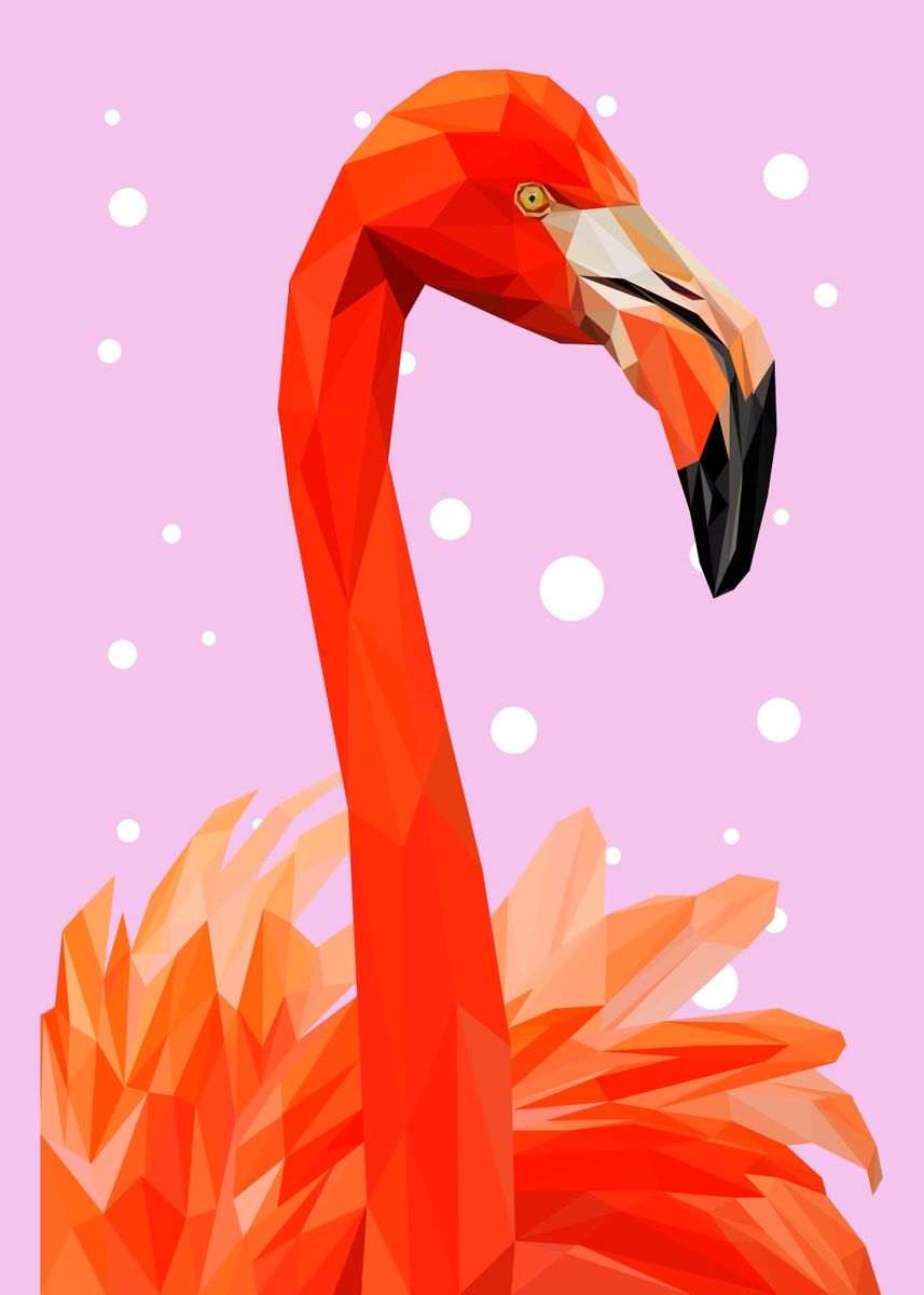'funny flamingos' Poster, picture, metal print, paint by Lowpoly ...
