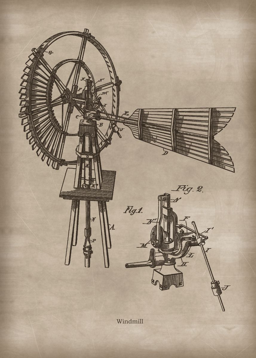 'Vintage Windmill' Poster, picture, metal print, paint by XandYart ...