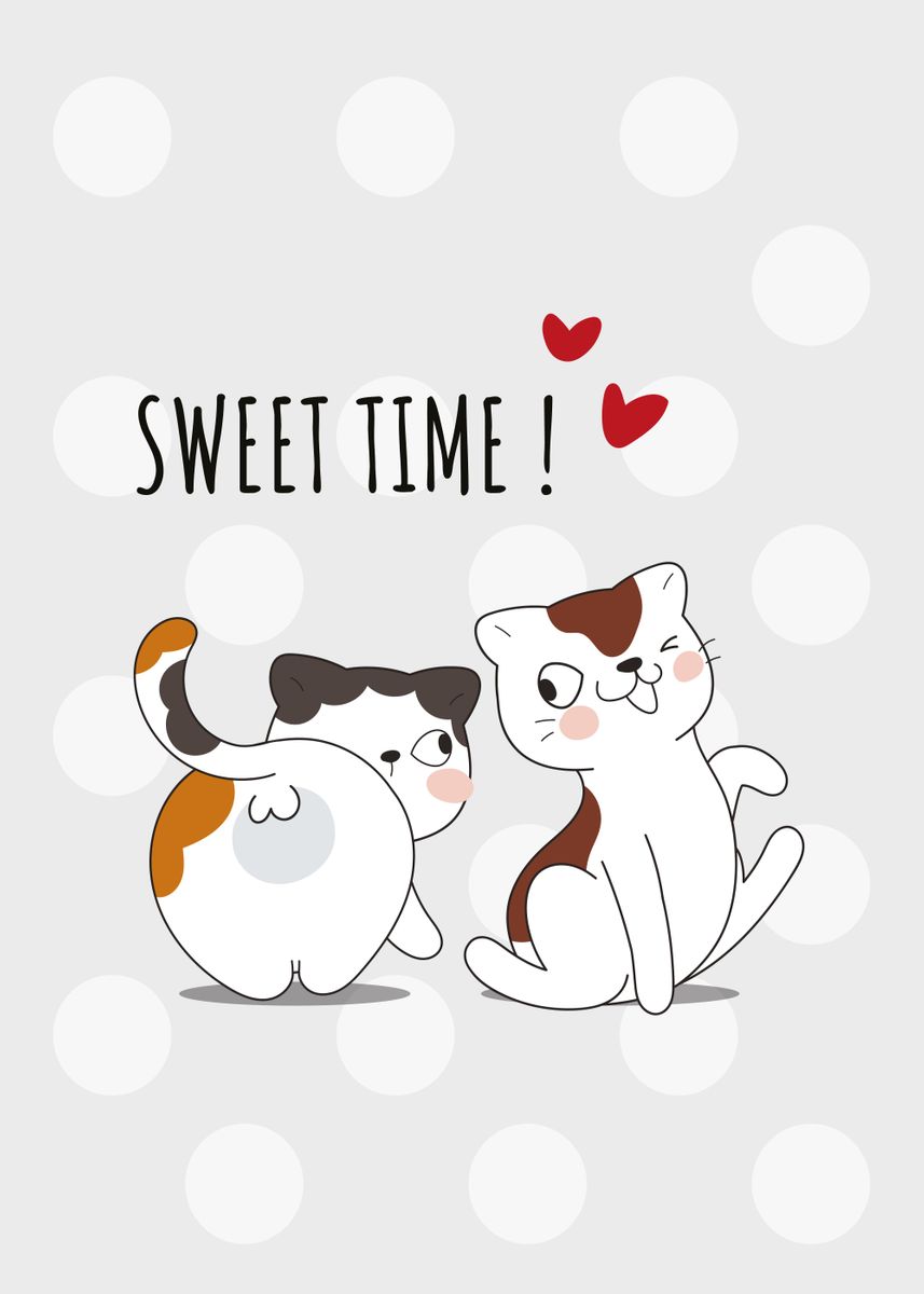 'Cute Cats Sweet Time' Poster, picture, metal print, paint by Faissal ...