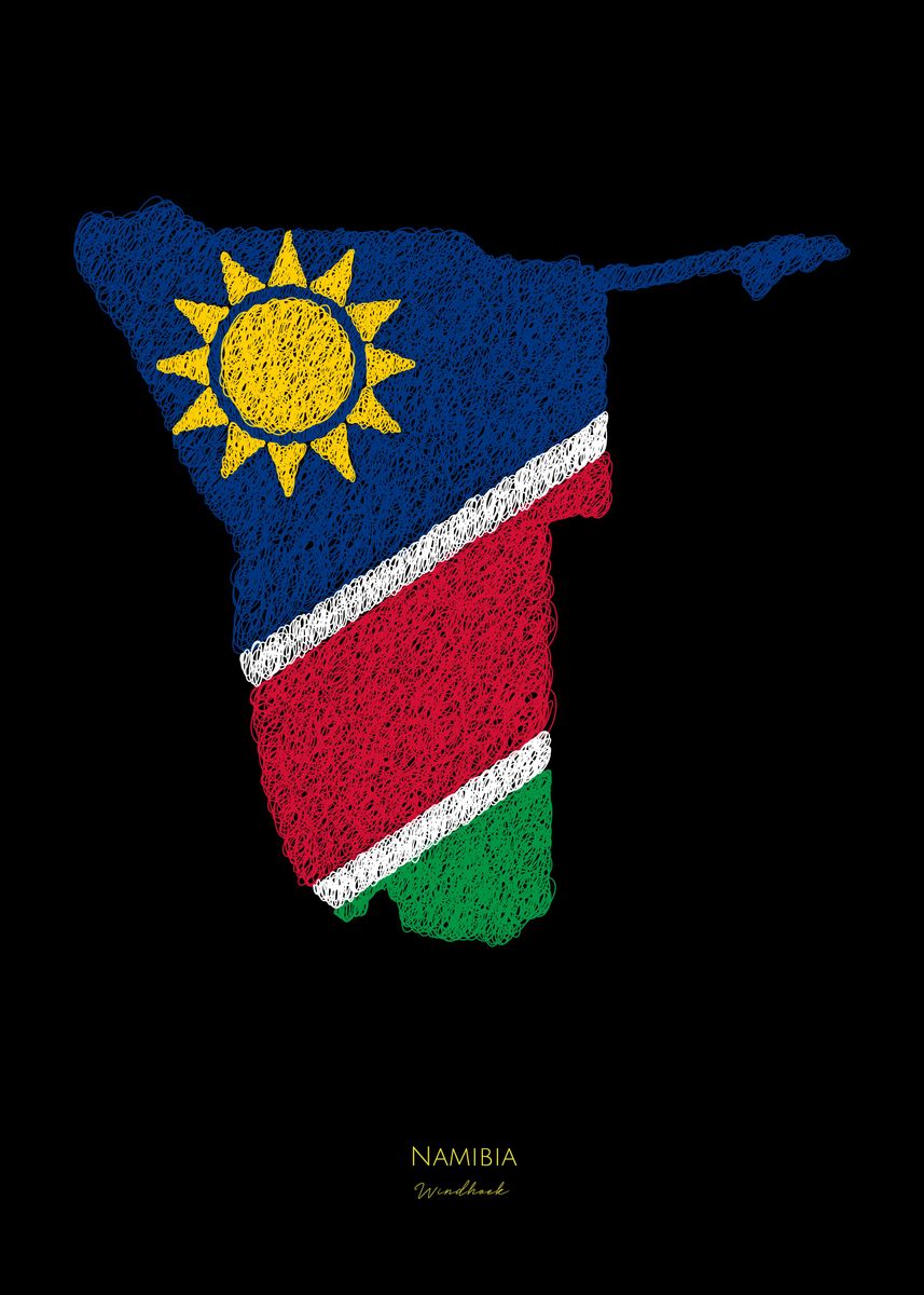 'Namibia Windhoek Flag Map' Poster, picture, metal print, paint by ...
