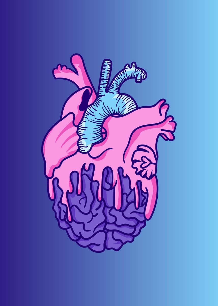 'Heart Brain Neon' Poster, picture, metal print, paint by Doublede ...