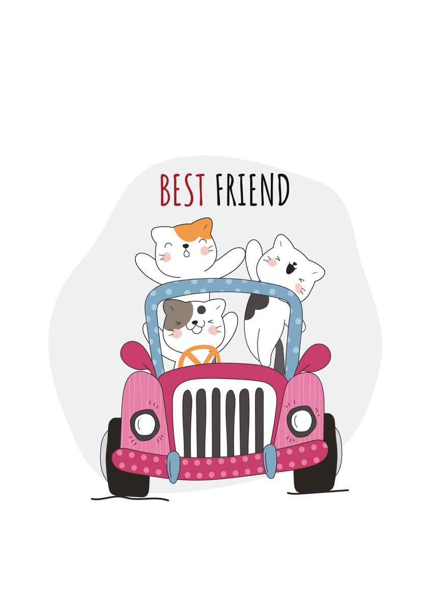 'Best Cats Friends' Poster, picture, metal print, paint by Faissal ...
