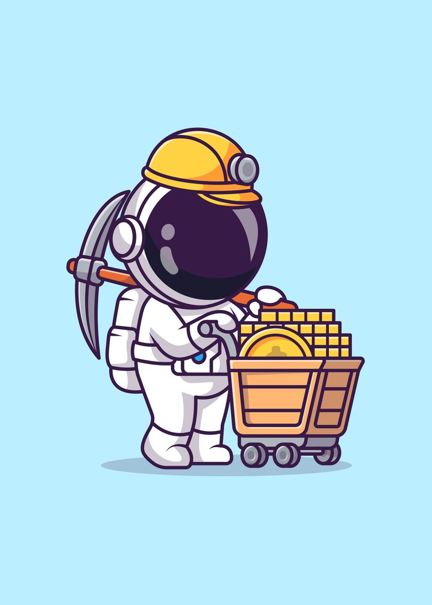 'Astronaut mining gold coin' Poster, picture, metal print, paint by Le ...