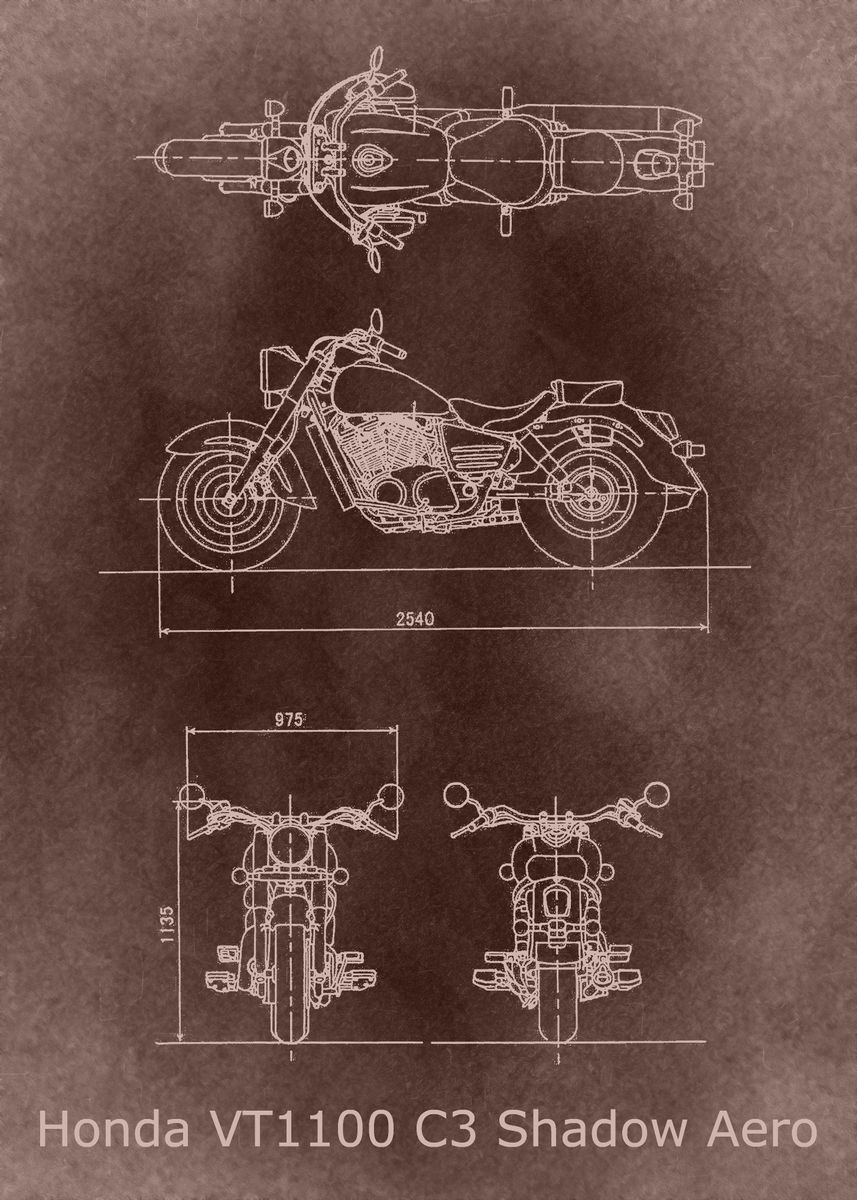 'Honda VT1100 3 Shadow Aer' Poster, picture, metal print, paint by Mod ...