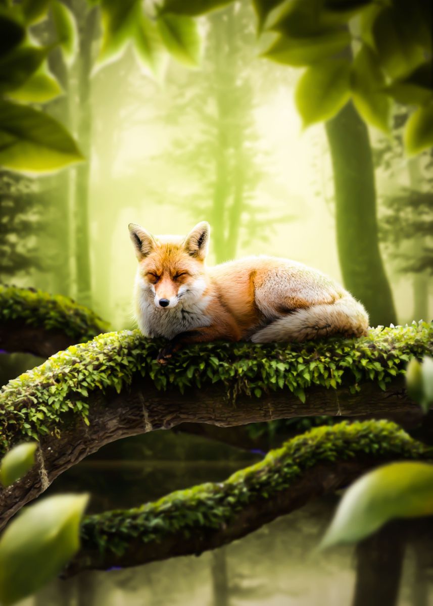 'Fox in the Forest' Poster, picture, metal print, paint by ...