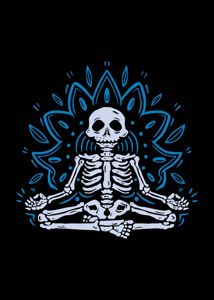 'meditating skeleton' Poster, picture, metal print, paint by 3am | Displate