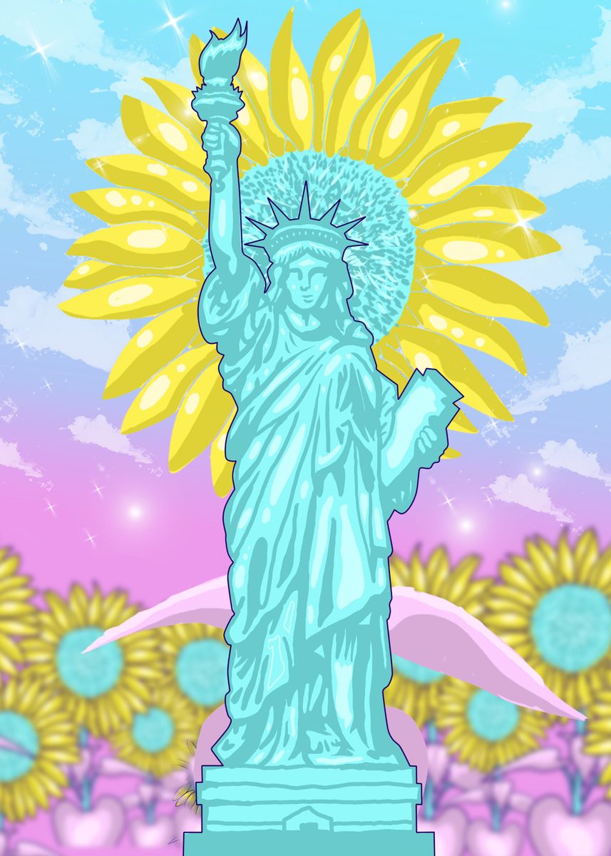 'liberty with sun flowers' Poster, picture, metal print, paint by ...