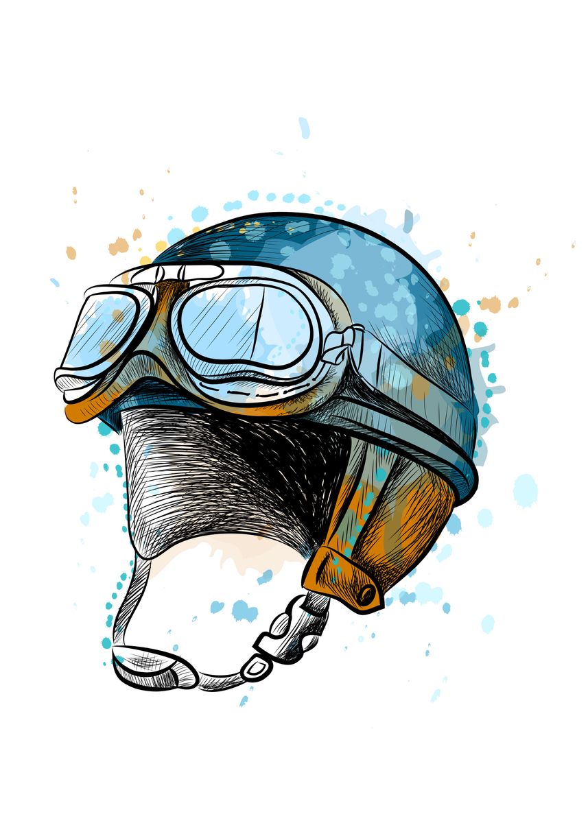 'motorcycle classic helmet' Poster, picture, metal print, paint by Tran ...