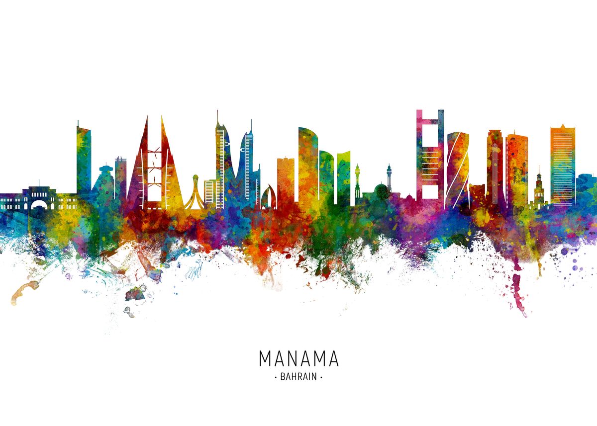 'Manama Skyline Bahrain' Poster by Michael Tompsett | Displate