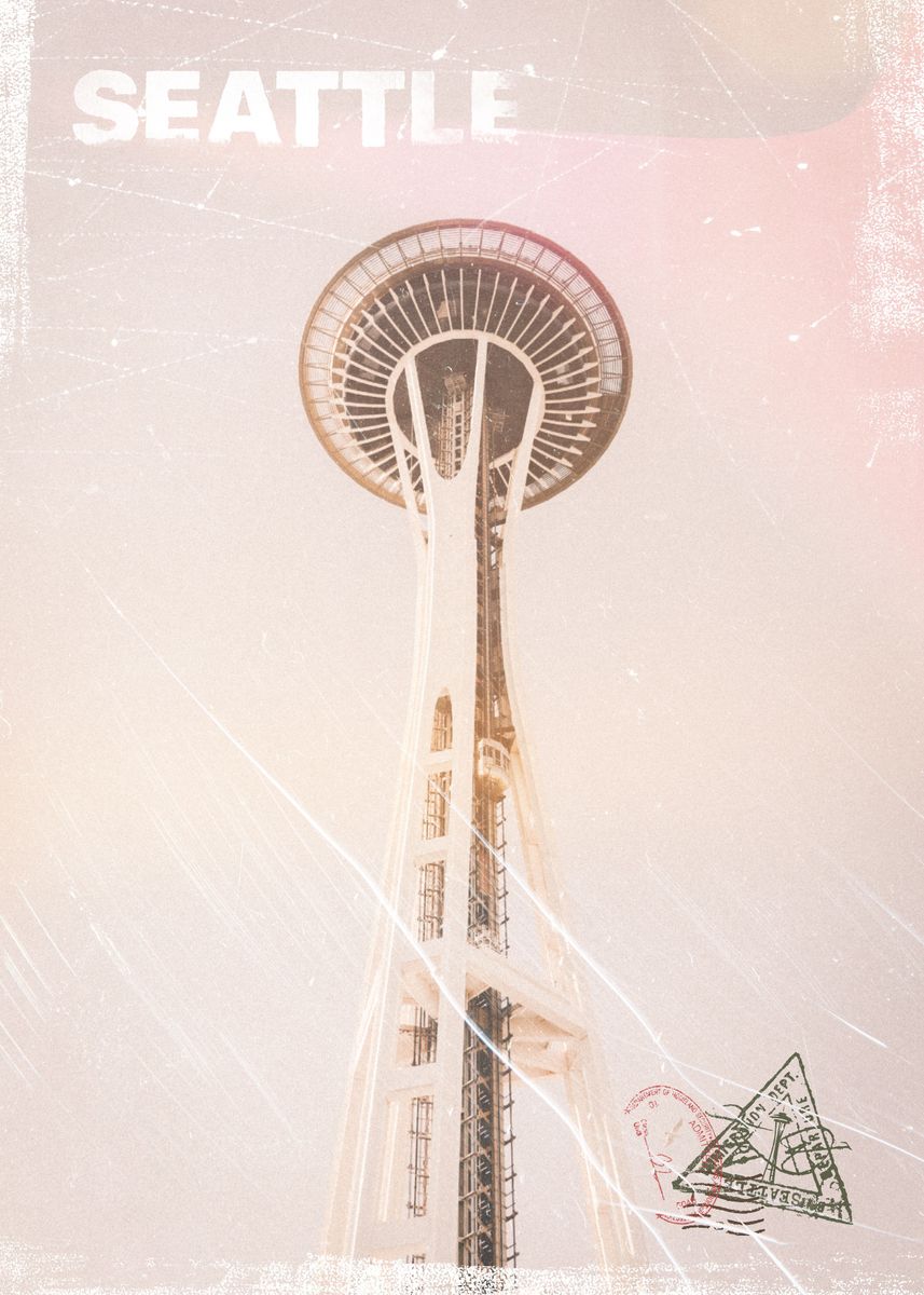 'Vintage Seattle Poster' Poster, picture, metal print, paint by ...