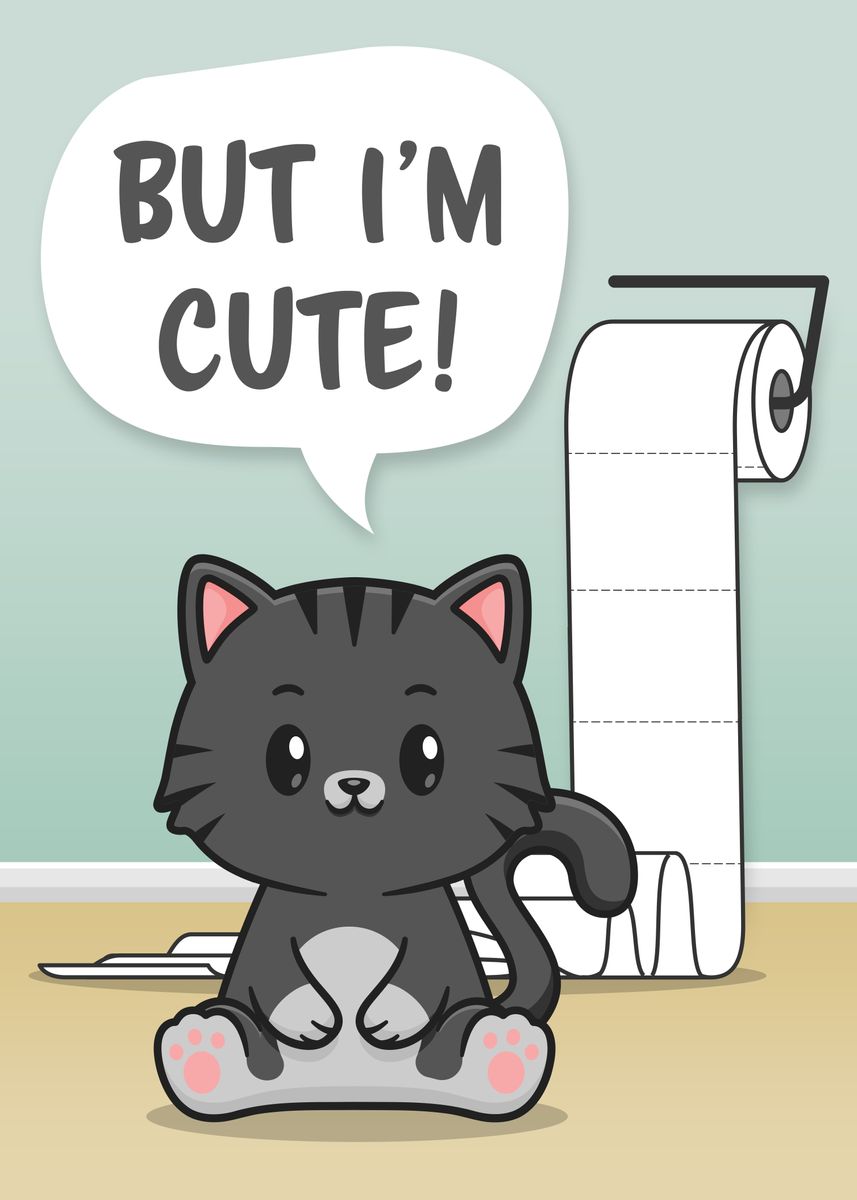 'Funny Bathroom Messy Cat 3' Poster, picture, metal print, paint by ...