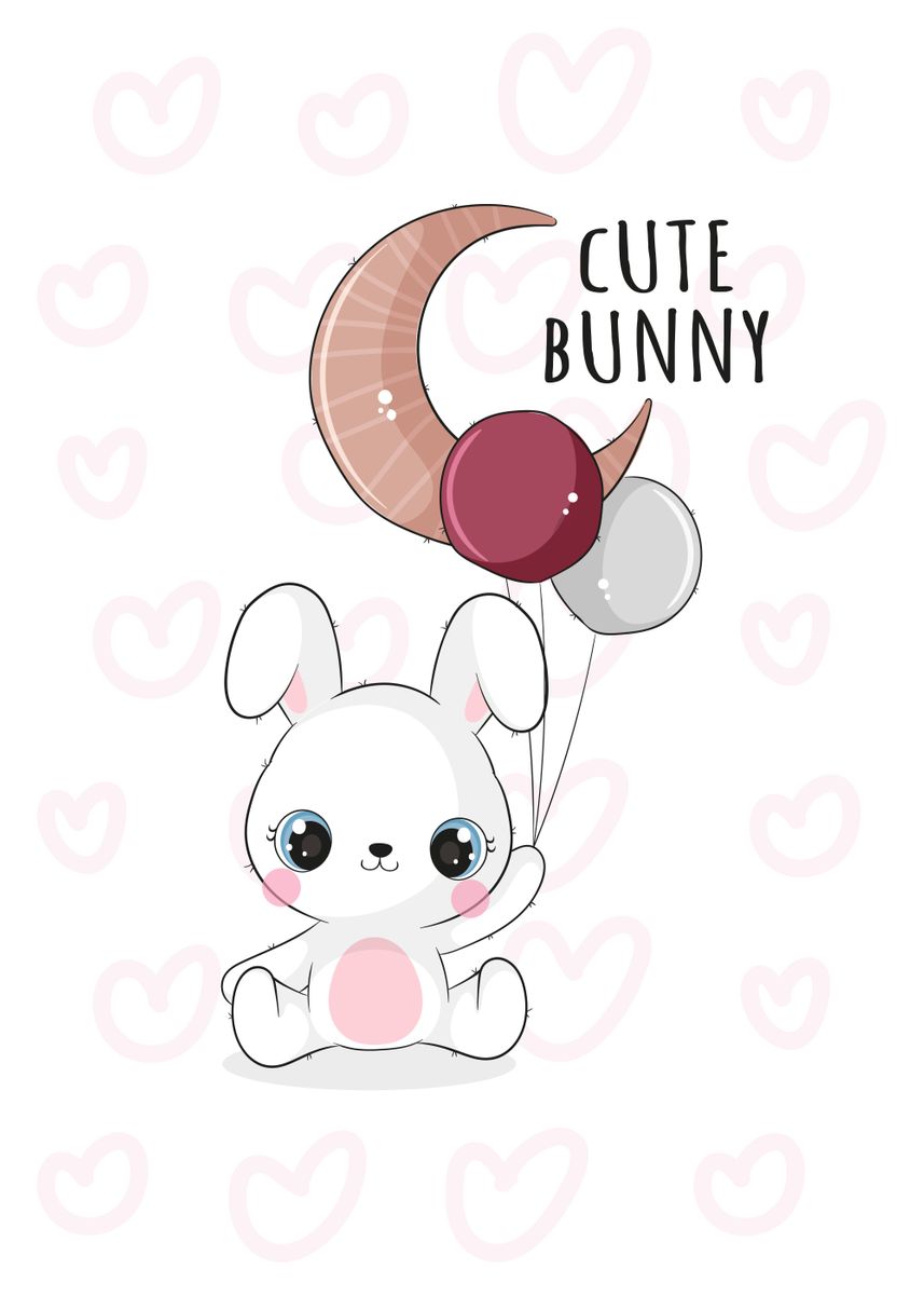 'Cute bunny with moon' Poster, picture, metal print, paint by Faissal ...