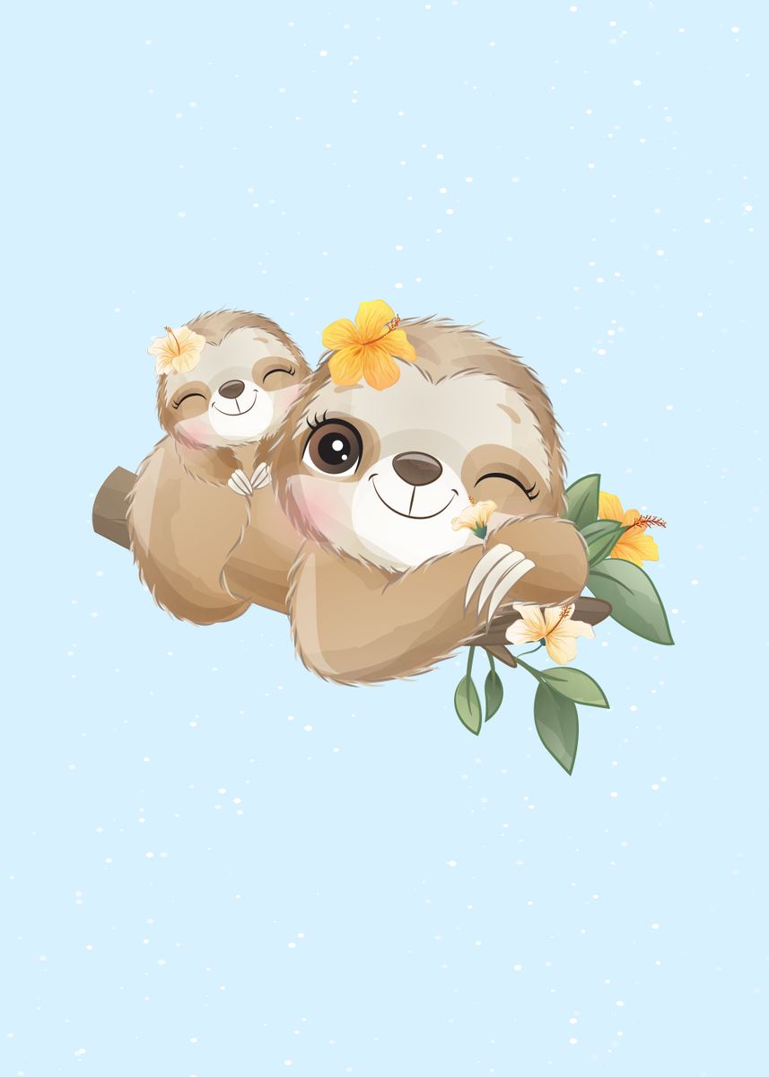 'Cute animals sloth' Poster by Faissal Thomas | Displate