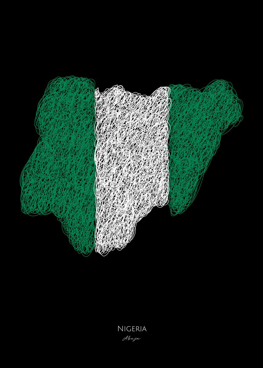 'NIGERIA ABUJA FLAG MAP ART' Poster, picture, metal print, paint by ...